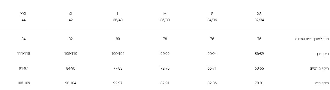 size chart - bikemeonline